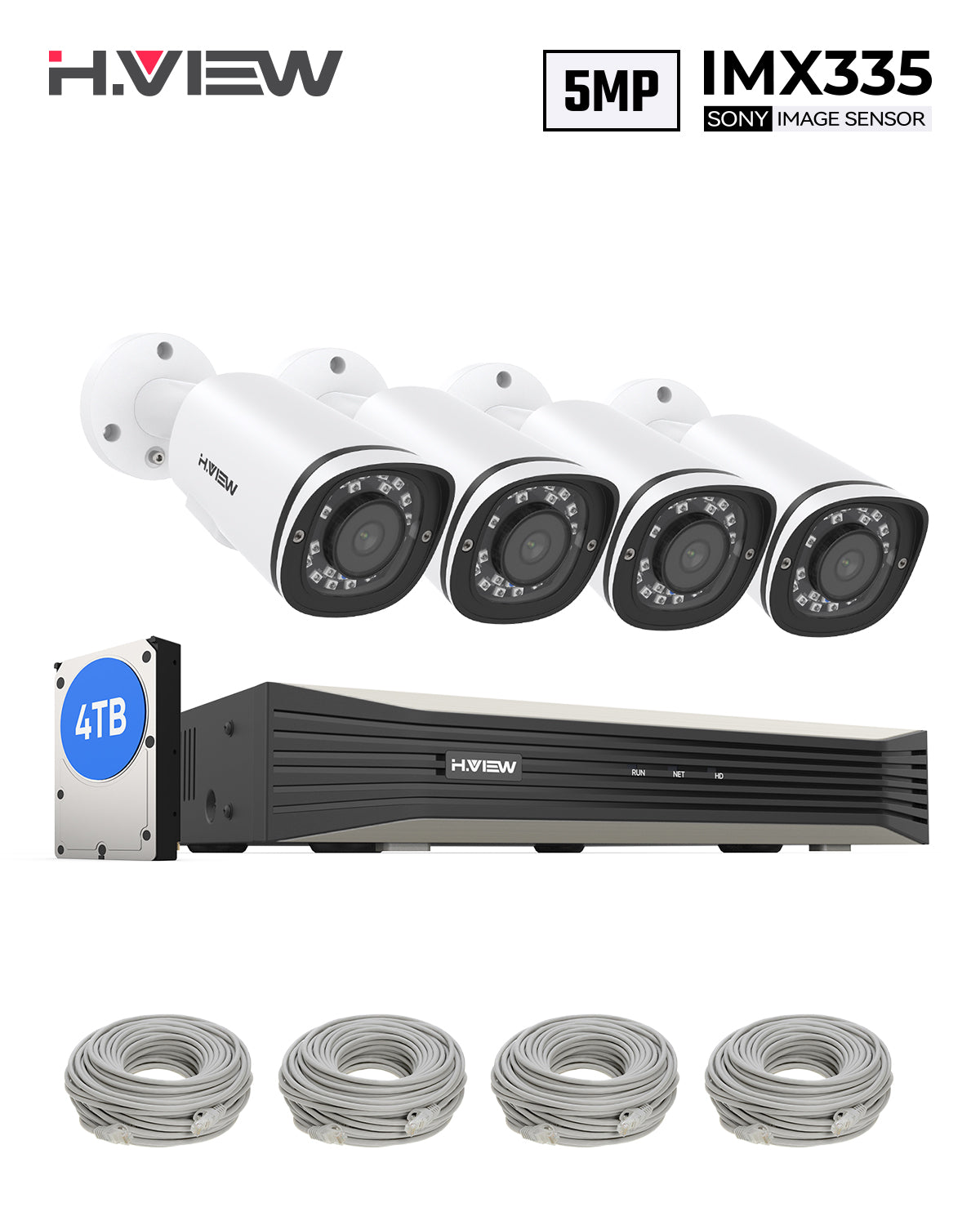 H.265 5MP PoE Security Camera System, 4Pcs Smart 5MP Wired PoE IP Came ...