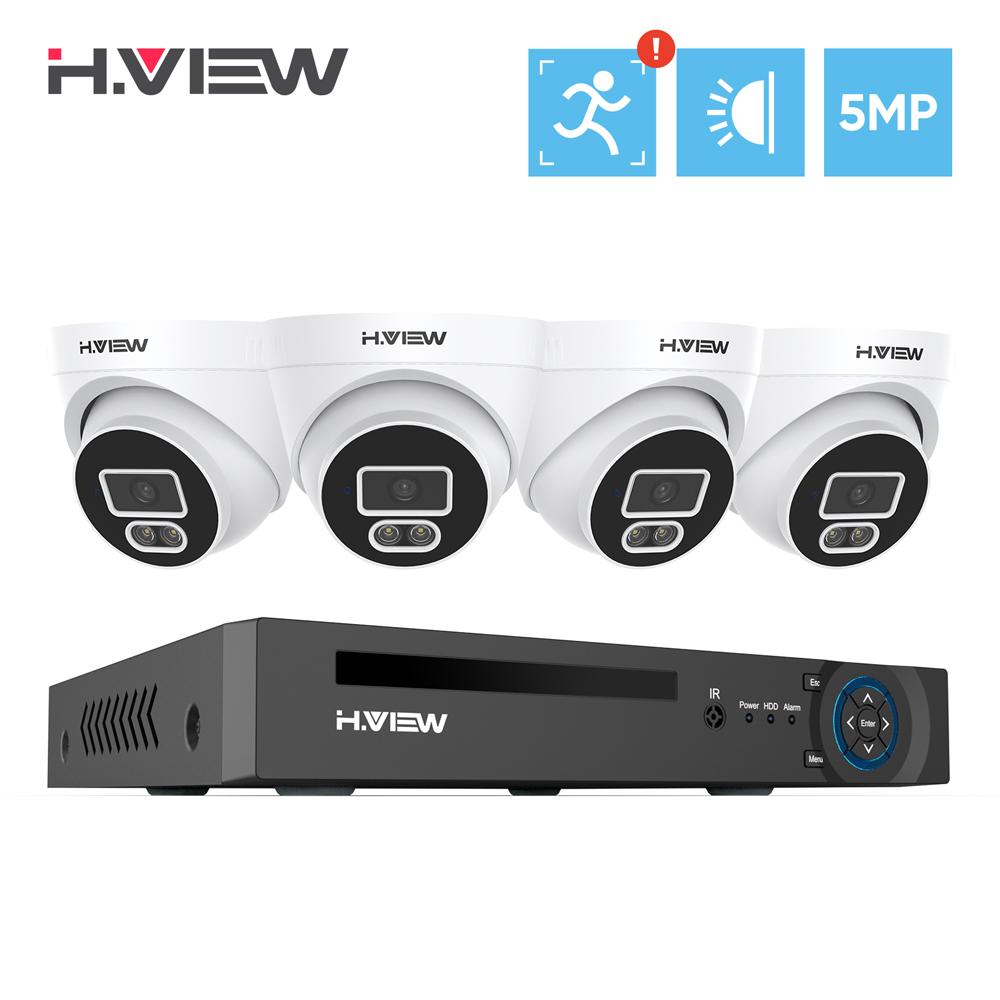 H.VIEW H.265 5MP POE Security Camera System, 4pcs Spotlight IP Camera ...